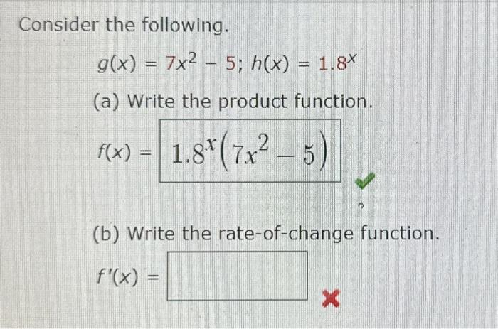Solved Consider the following. g(x)=7x2−5;h(x)=1.8x (a) | Chegg.com