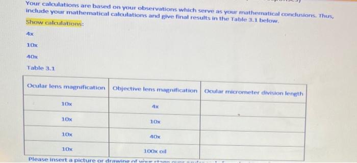Solved Your calculations are based on your observations | Chegg.com