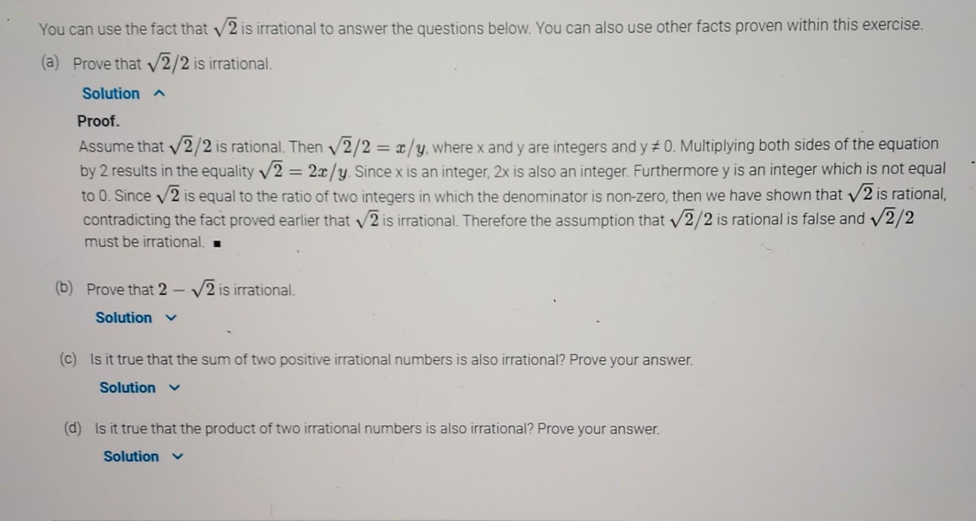 Solved You can use the fact that 2 is irrational to answer | Chegg.com