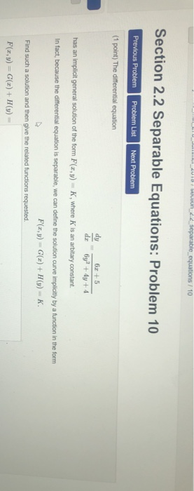 Solved un 22 separable equations/10 Section 2.2 Separable | Chegg.com
