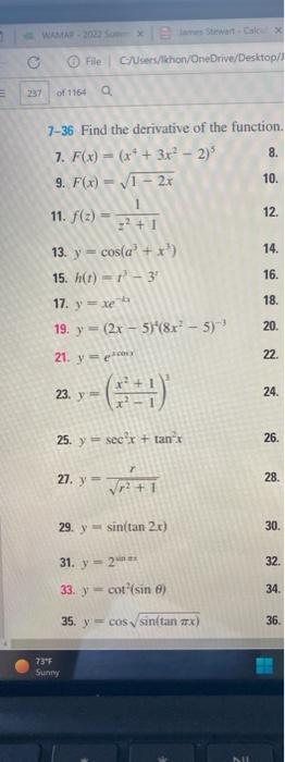 Solved 7-36 Find the derivative of the function. 7. | Chegg.com