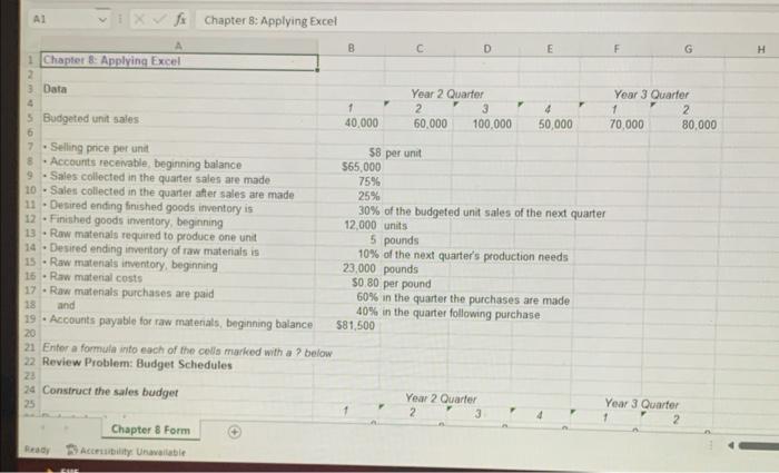 Solved A1 - i X ×fx Chapter 8: Applying Excel 1 Chaptet 8. | Chegg.com