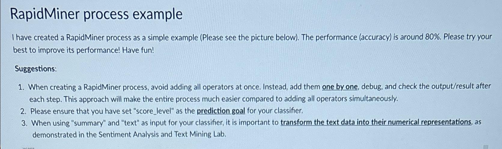 Solved RapidMiner process exampleI have created a RapidMiner | Chegg.com
