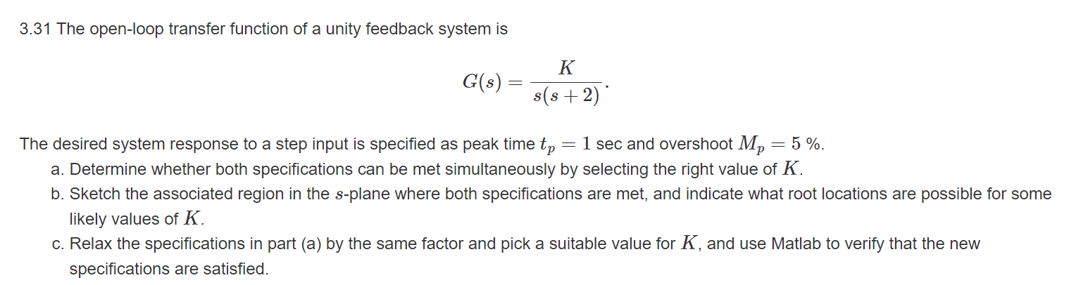 Solved 3.31 ﻿The open-loop transfer function of a unity | Chegg.com