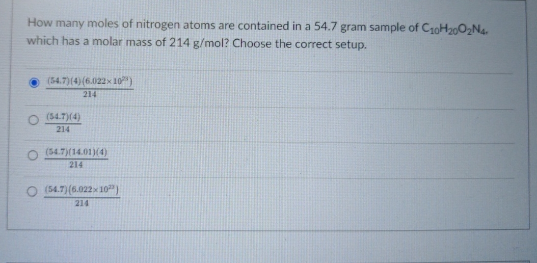 Solved How many moles of nitrogen atoms are contained in a | Chegg.com