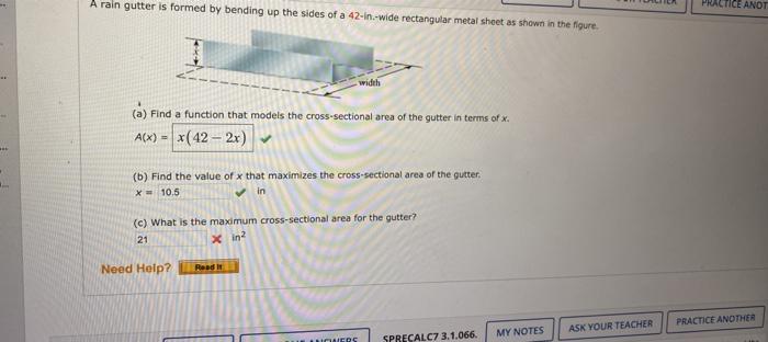 Solved A rain gutter is formed by bending up the sides of a | Chegg.com