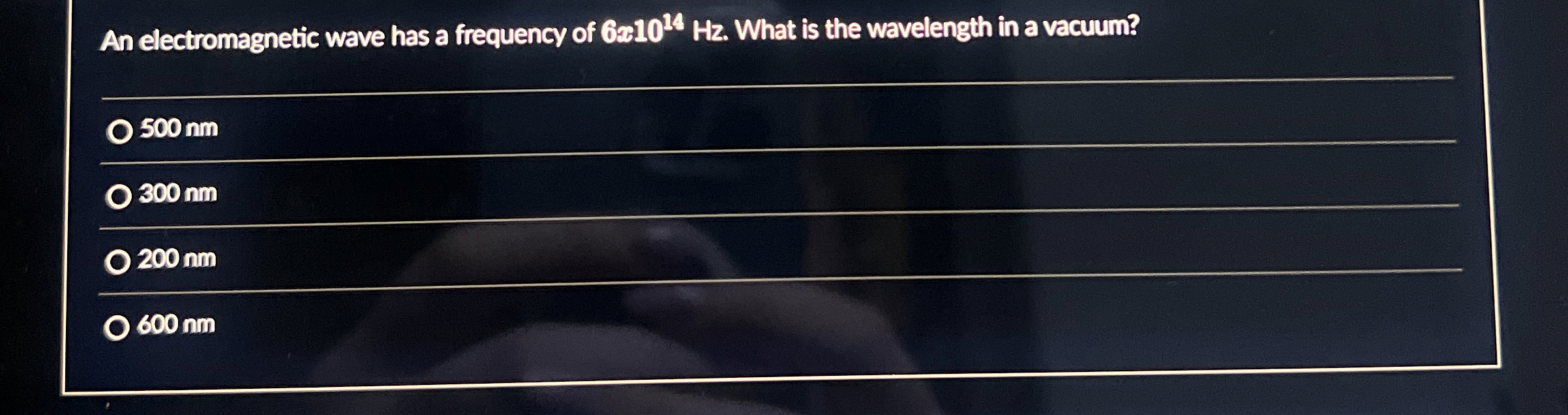 Solved An electromagnetic wave has a frequency of 6a1014Hz. | Chegg.com