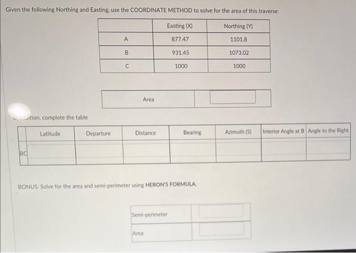 Solved Given the following Northing and Easting, use the | Chegg.com
