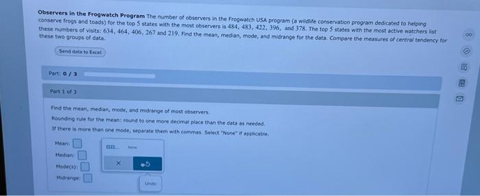 Solved Observers in the Frogwatch Program The number of | Chegg.com