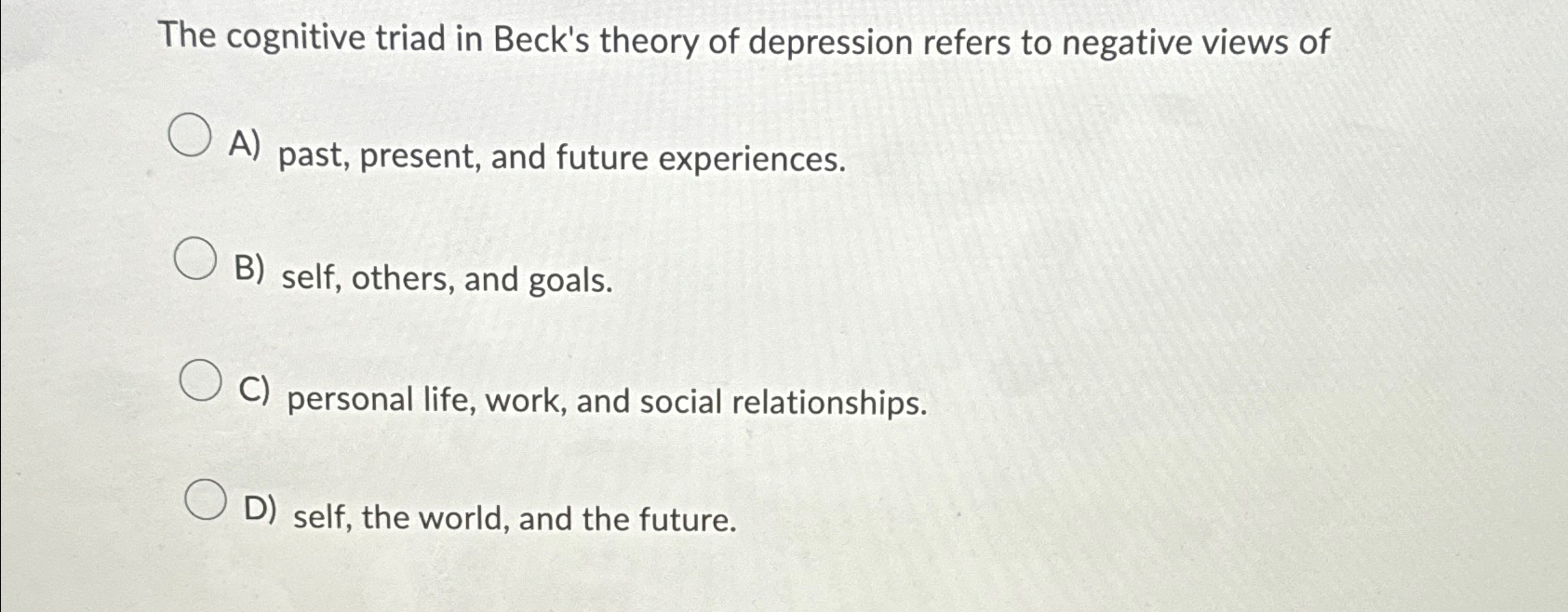 Solved The cognitive triad in Beck's theory of depression | Chegg.com