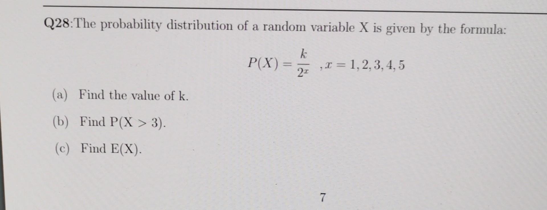 Solved Q28:The probability distribution of a random variable | Chegg.com