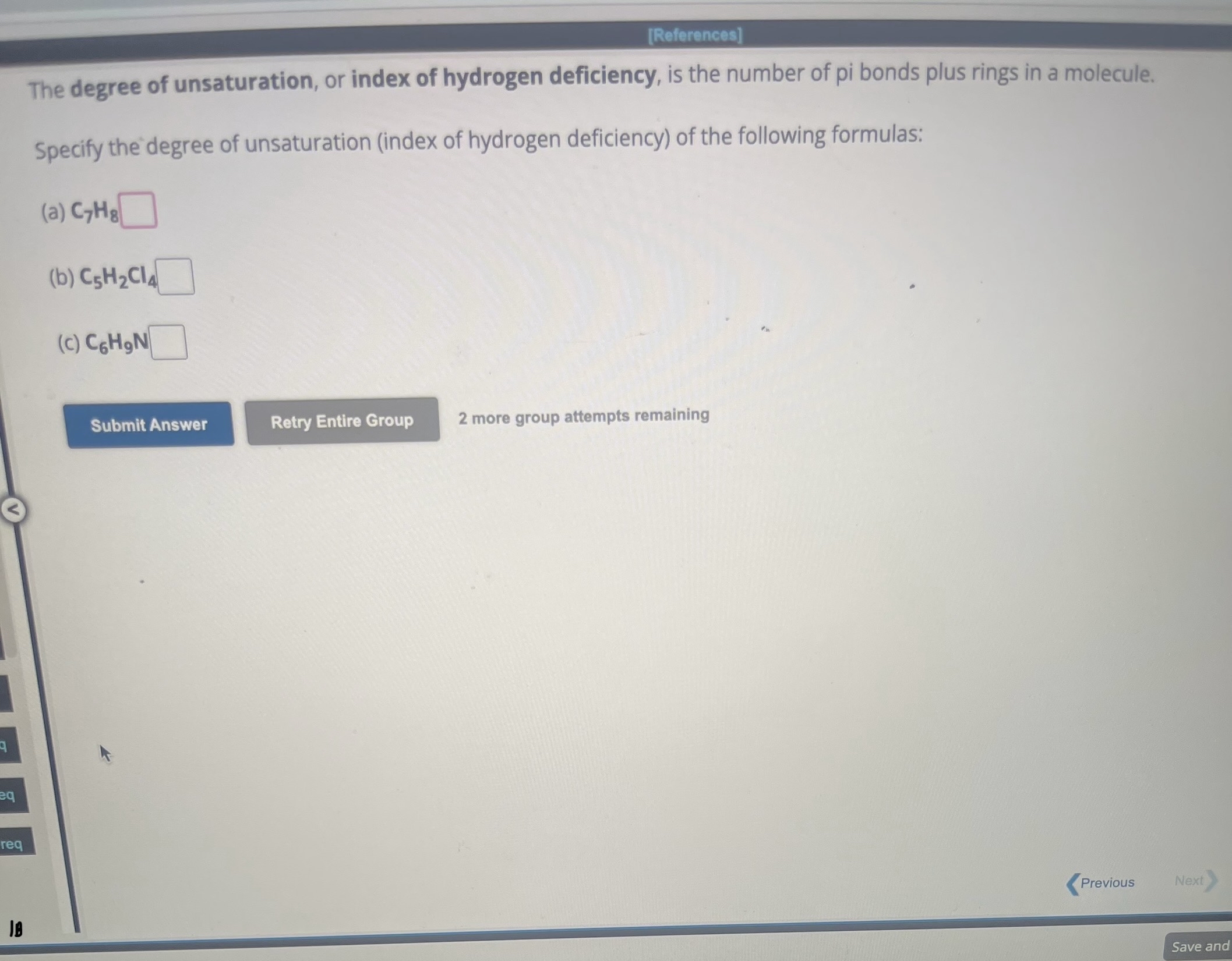 Solved [References]The degree of unsaturation, or index of | Chegg.com