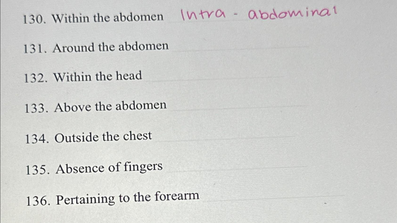 Solved Within the abdomen Intra - ﻿abdominalAround the | Chegg.com