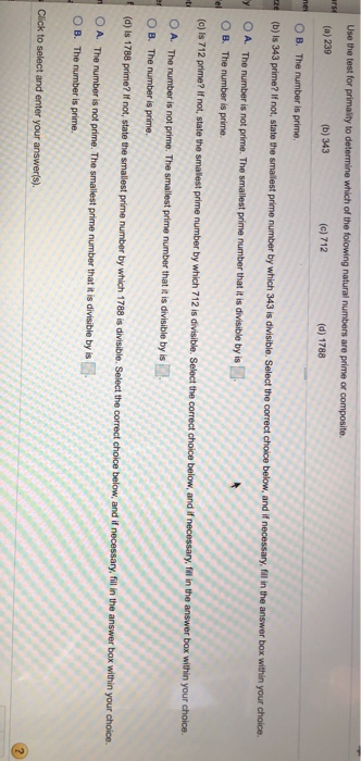 Solved Use the test for primality to determine which of the | Chegg.com