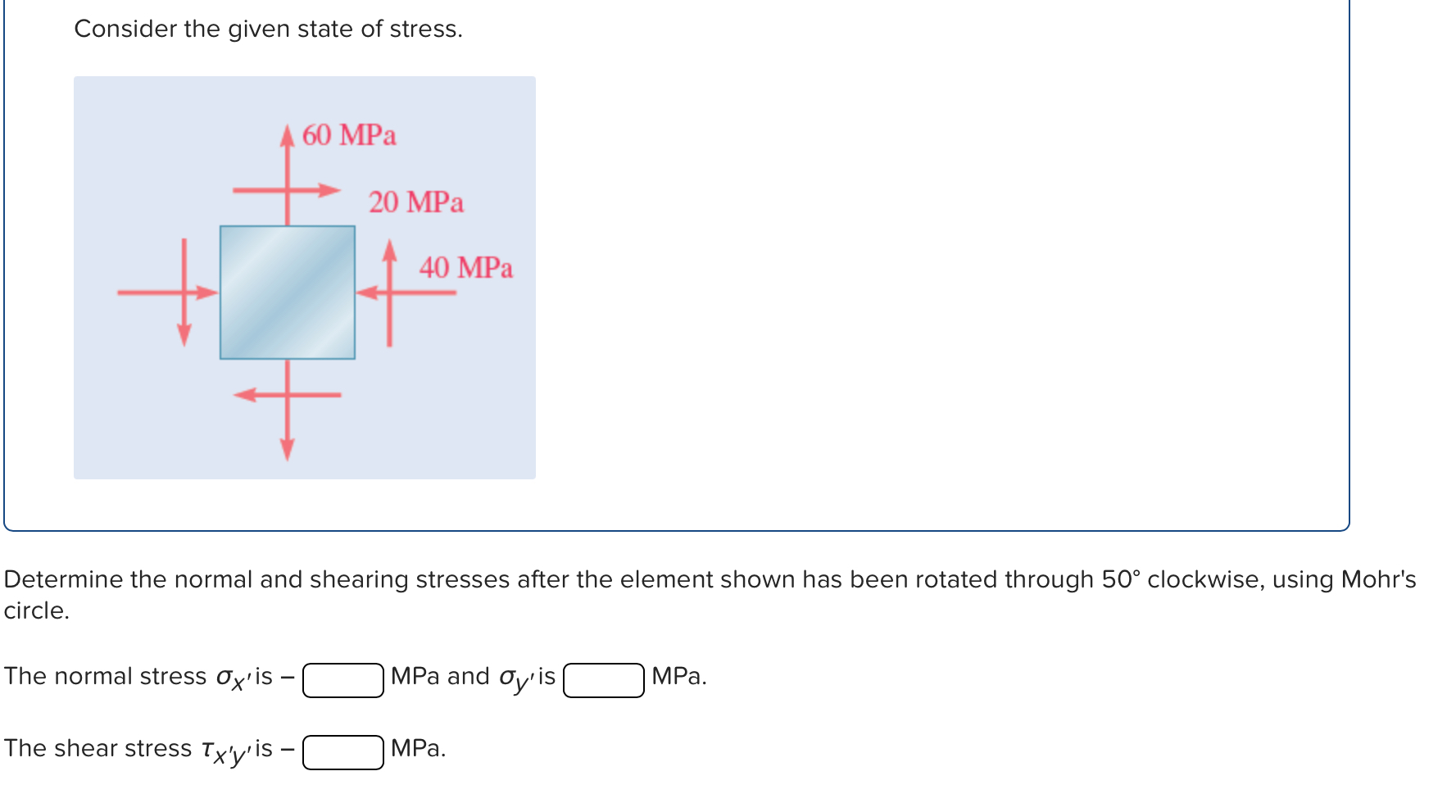 Consider the given state of ﻿stress.Determine the | Chegg.com