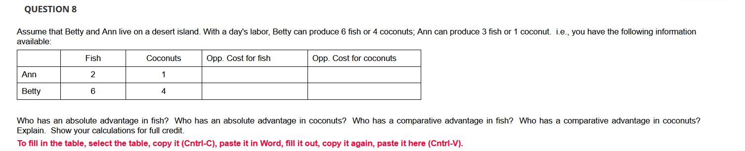 Solved QUESTION 8Assume that Betty and Ann live on a desert | Chegg.com