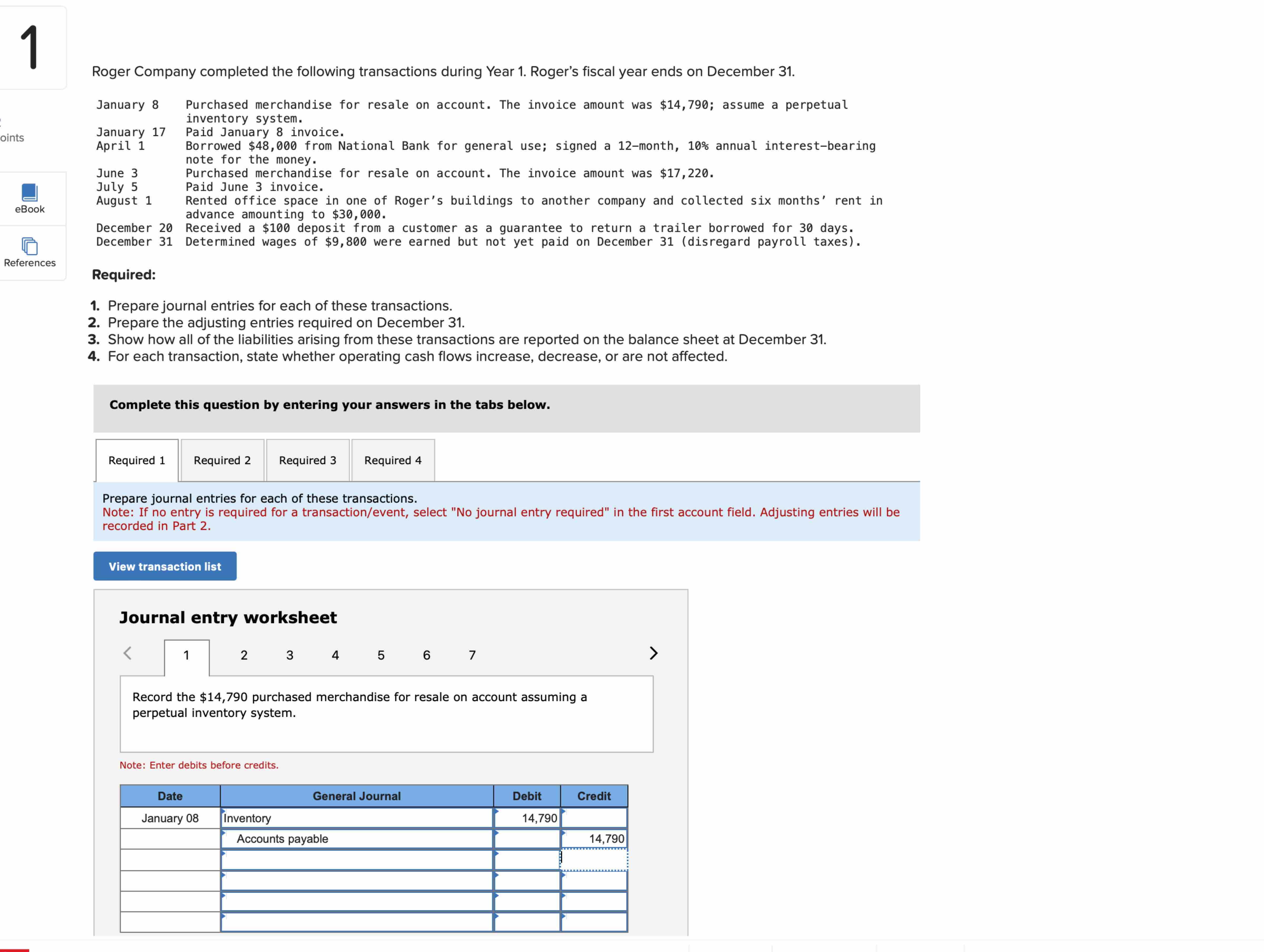 Solved Roger Company completed the following transactions | Chegg.com