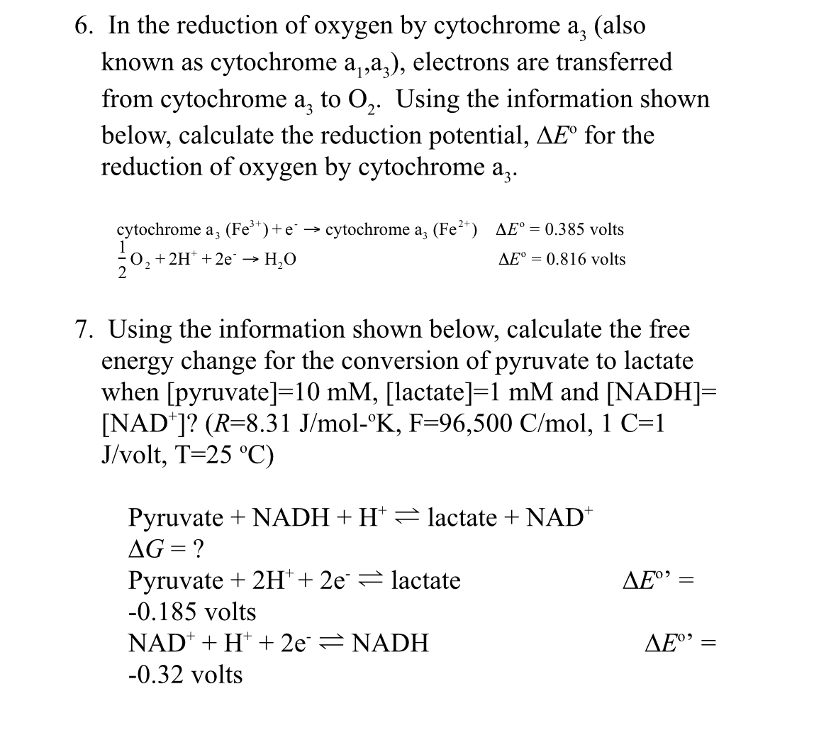 Solved A. ﻿In the reduction of oxygen by cytochrome a3 (also | Chegg.com