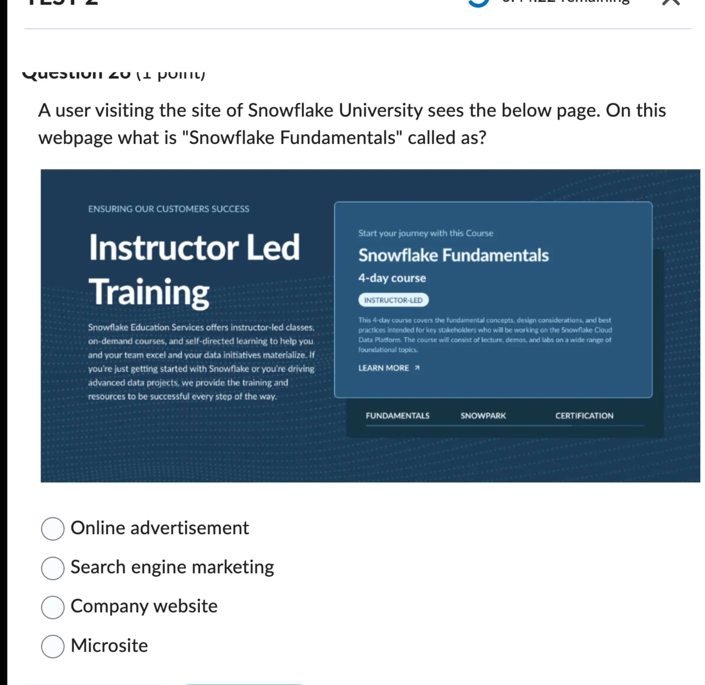 Solved A user visiting the site of Snowflake University sees | Chegg.com