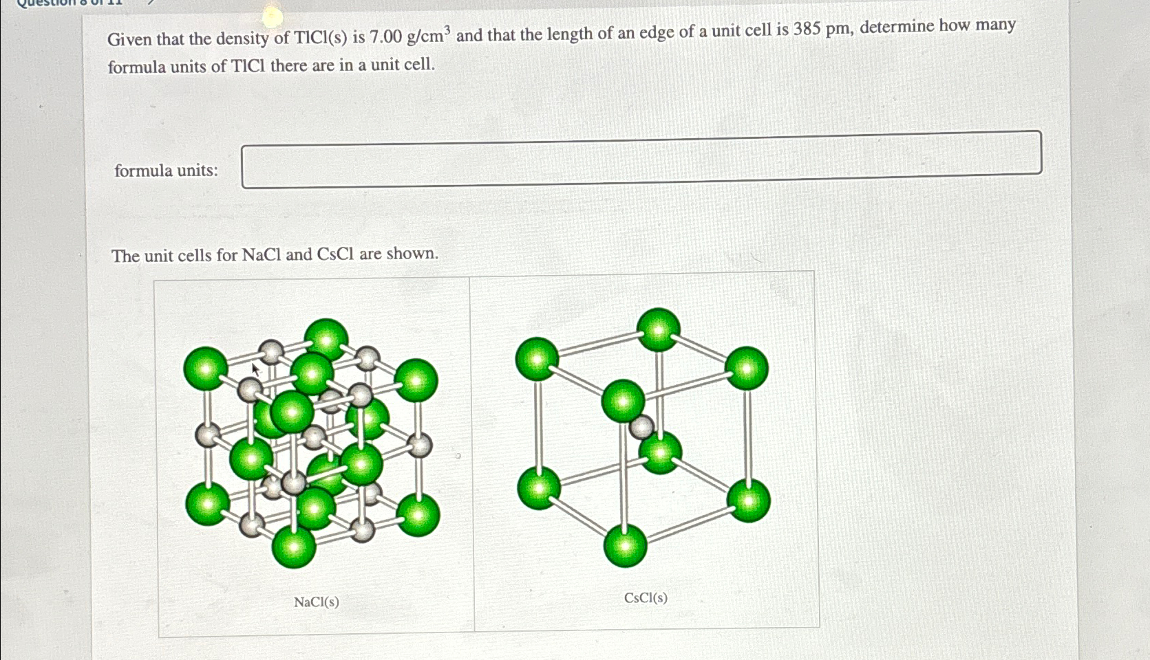 Solved Given that the density of TlCl(s) ﻿is 7.00gcm3 ﻿and | Chegg.com