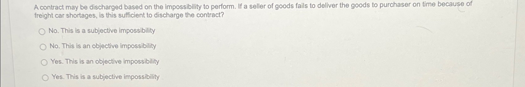Solved A contract may be discharged based on the | Chegg.com