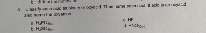 Solved U. Ule MUNUAIUC 5. Classify each acid as binary or | Chegg.com