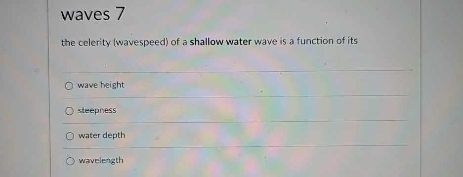 Solved waves 7the celerity (wavespeed) ﻿of a shallow water | Chegg.com