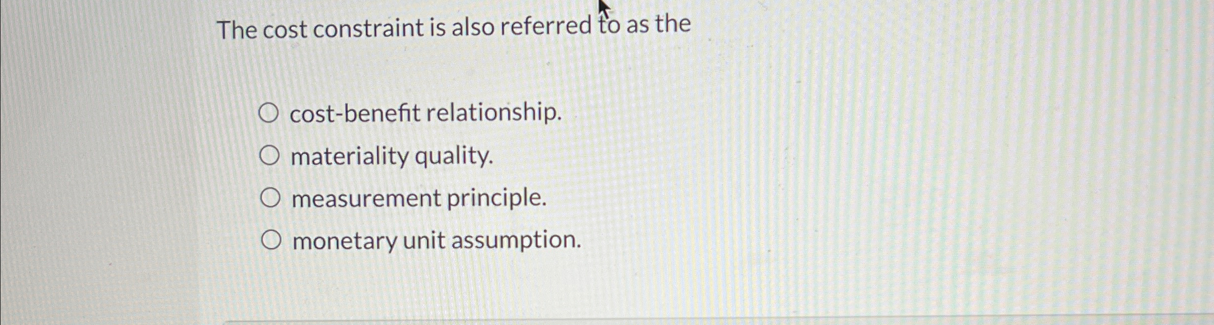 Solved The cost constraint is also referred to as | Chegg.com