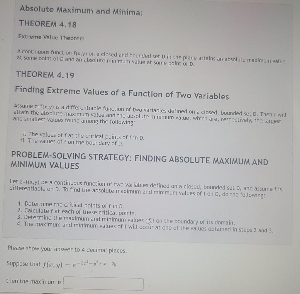 Solved Absolute Maximum and Minima: THEOREM 4.18 Extreme | Chegg.com