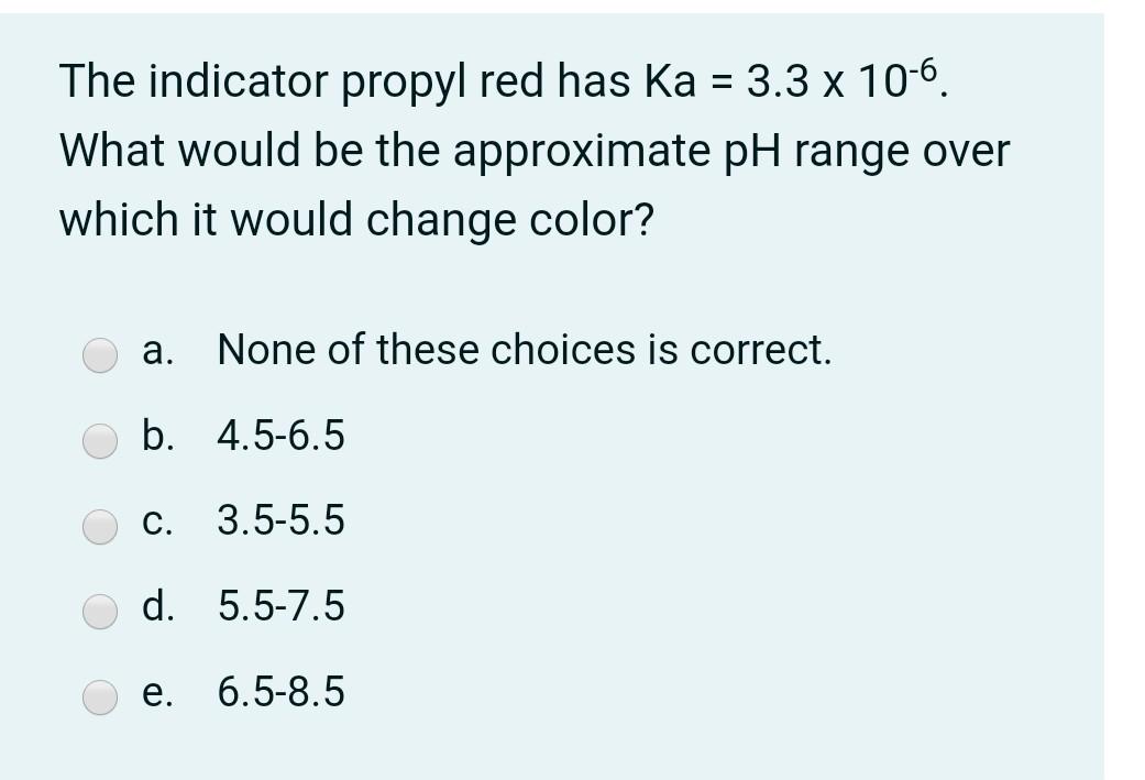 Solved The indicator propyl red has Ka = 3.3 x 10-6. What | Chegg.com