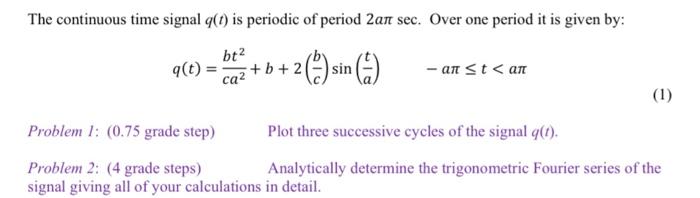 Solved The continuous time signal q(t) is periodic of period | Chegg.com