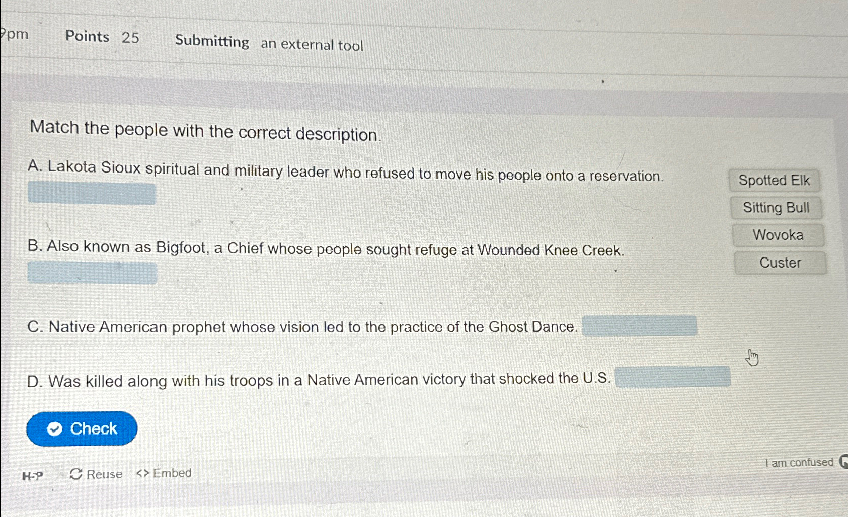 Solved Points 25 ﻿Submitting an external toolMatch the | Chegg.com