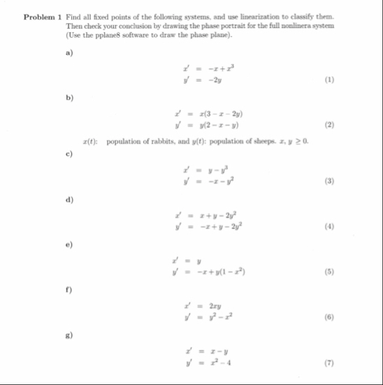 Problem 1 ﻿Find all fixed points of the following | Chegg.com