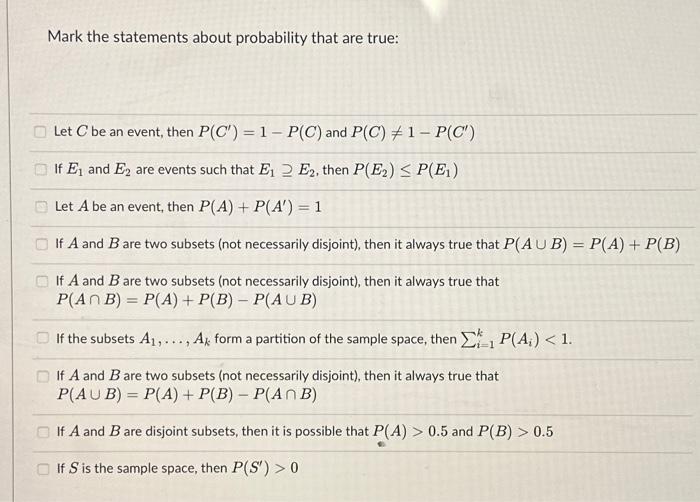 Solved Mark the statements about probability that are true: | Chegg.com
