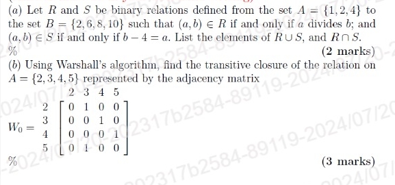 Solved (a) ﻿Let R ﻿and S ﻿be binary relations defined from | Chegg.com
