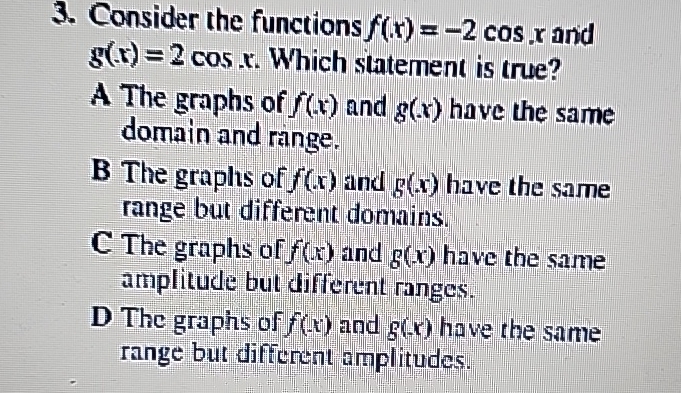 Solved Consider the functions f(x)=-2cosx ﻿and g(x)=2cosx. | Chegg.com