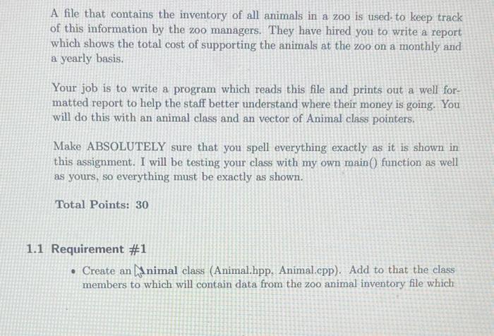 Solved A file that contains the inventory of all animals in | Chegg.com