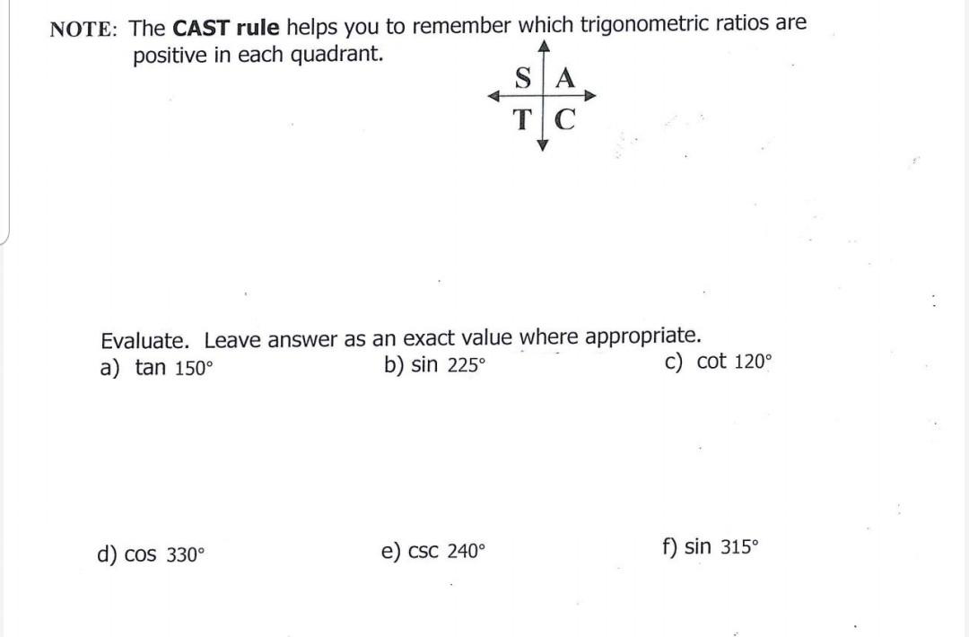 Solved NOTE: The CAST rule helps you to remember which | Chegg.com