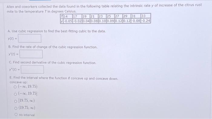 Solved Allen and coworkers collected the data found in the | Chegg.com
