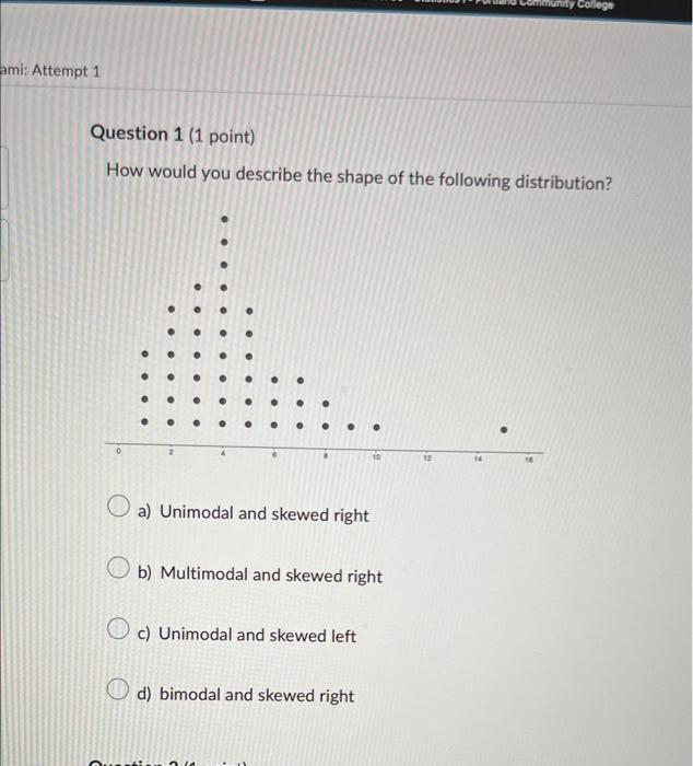 Solved a) Unimodal and skewed right b) Multimodal and skewed | Chegg.com