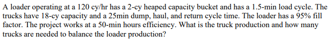 Solved A loader operating at a 120 cy/hr has a 2-cy heaped | Chegg.com