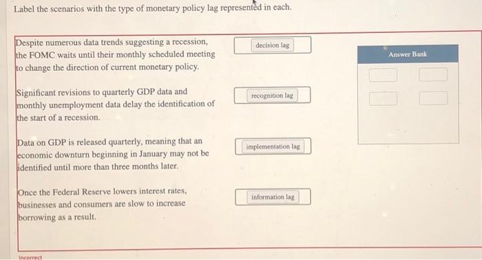 Solved Label the scenarios with the type of monetary policy | Chegg.com