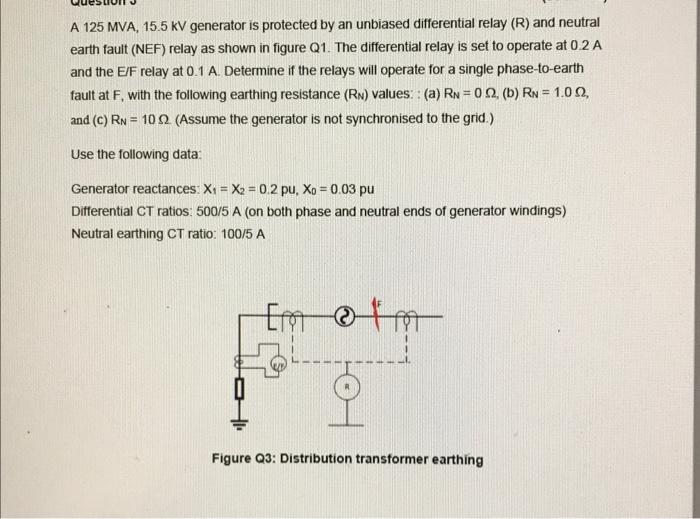 Solved A 125 MVA, 15.5kV generator is protected by an | Chegg.com