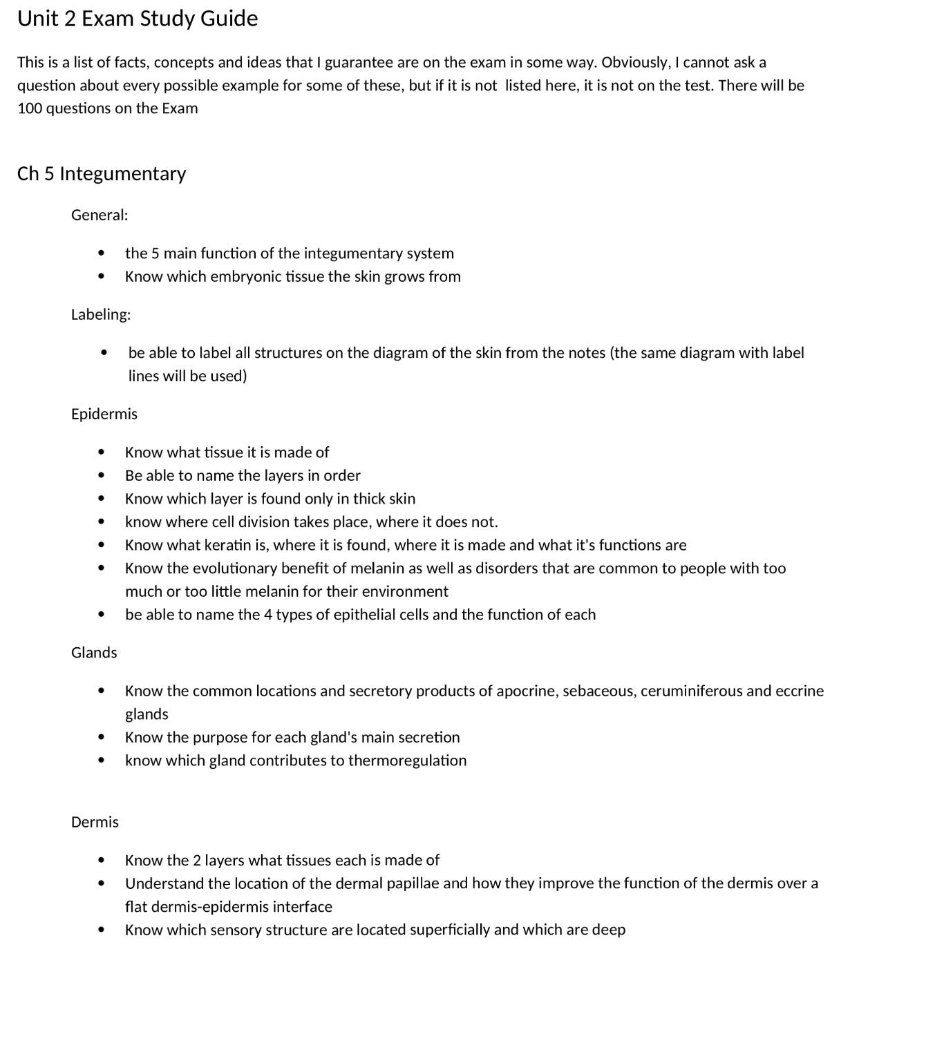 Solved Unit 2 ﻿Exam Study GuideThis is a list of facts, | Chegg.com