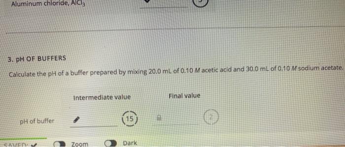Solved Aluminum chloride, AICI 3. PH OF BUFFERS Calculate | Chegg.com