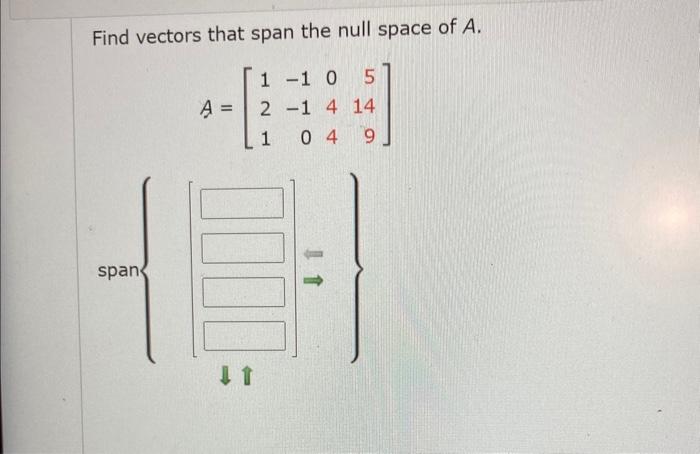 Solved Find vectors that span the null space of A. | Chegg.com
