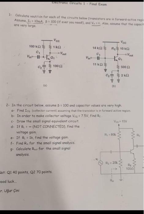 Solved 1- Calculate vout/vin for each of the circuits below | Chegg.com
