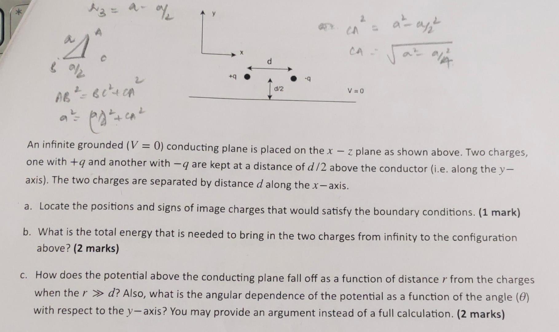Solved An infinite grounded (V=0) conducting plane is placed | Chegg.com