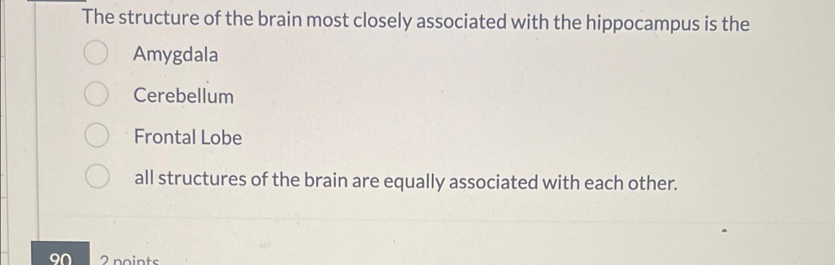 Solved The structure of the brain most closely associated | Chegg.com