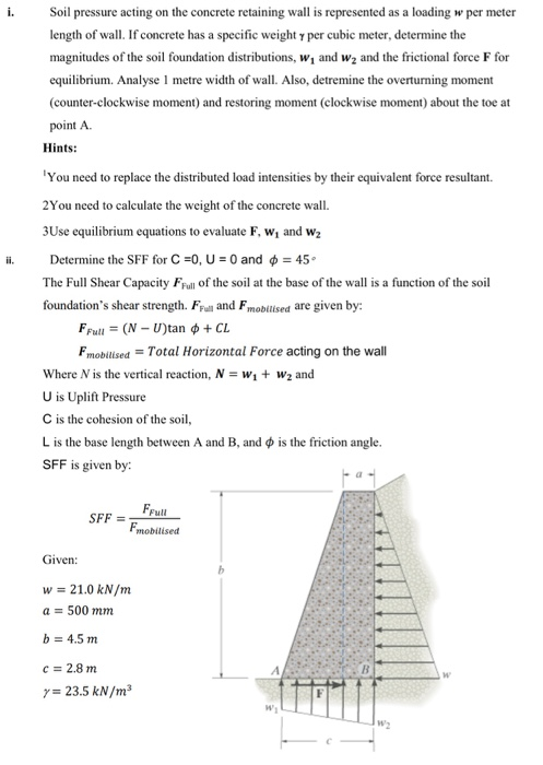 Solved Soil pressure acting on the concrete retaining wall | Chegg.com